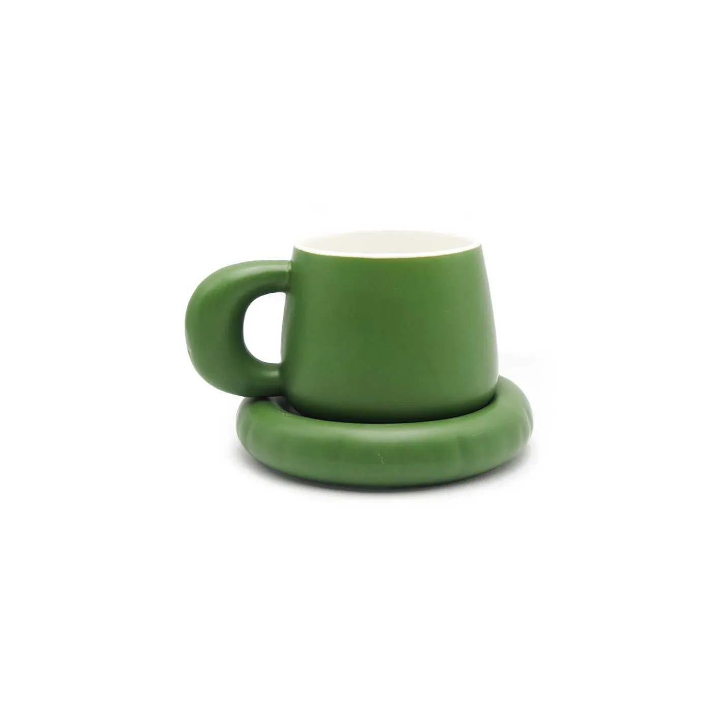 Taza con Plato de Ceramica de Color Verde, Set de 2 Unidades TIPS HXT-049